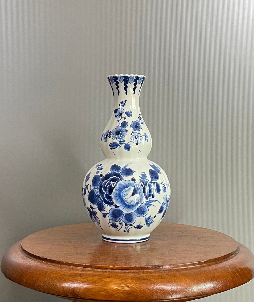 Antique and Rare Small Delftware Vase in a Double Gourd Shape With Blue ...
