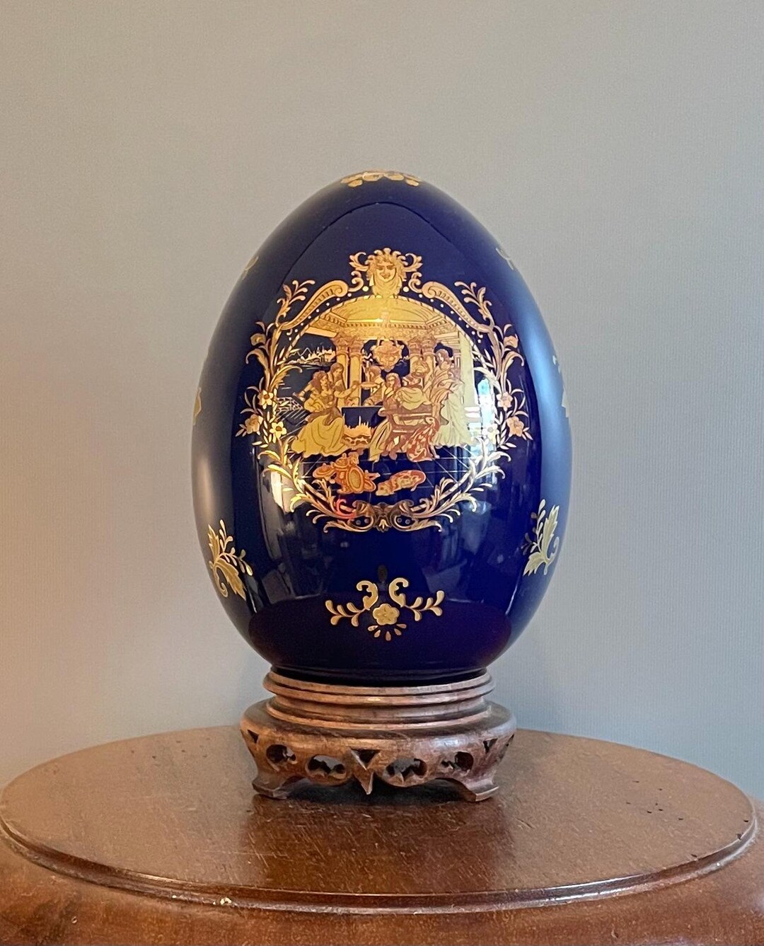 Antique and Rare Large Chinese Porcelain Egg, Blue Oven Style, Gold ...