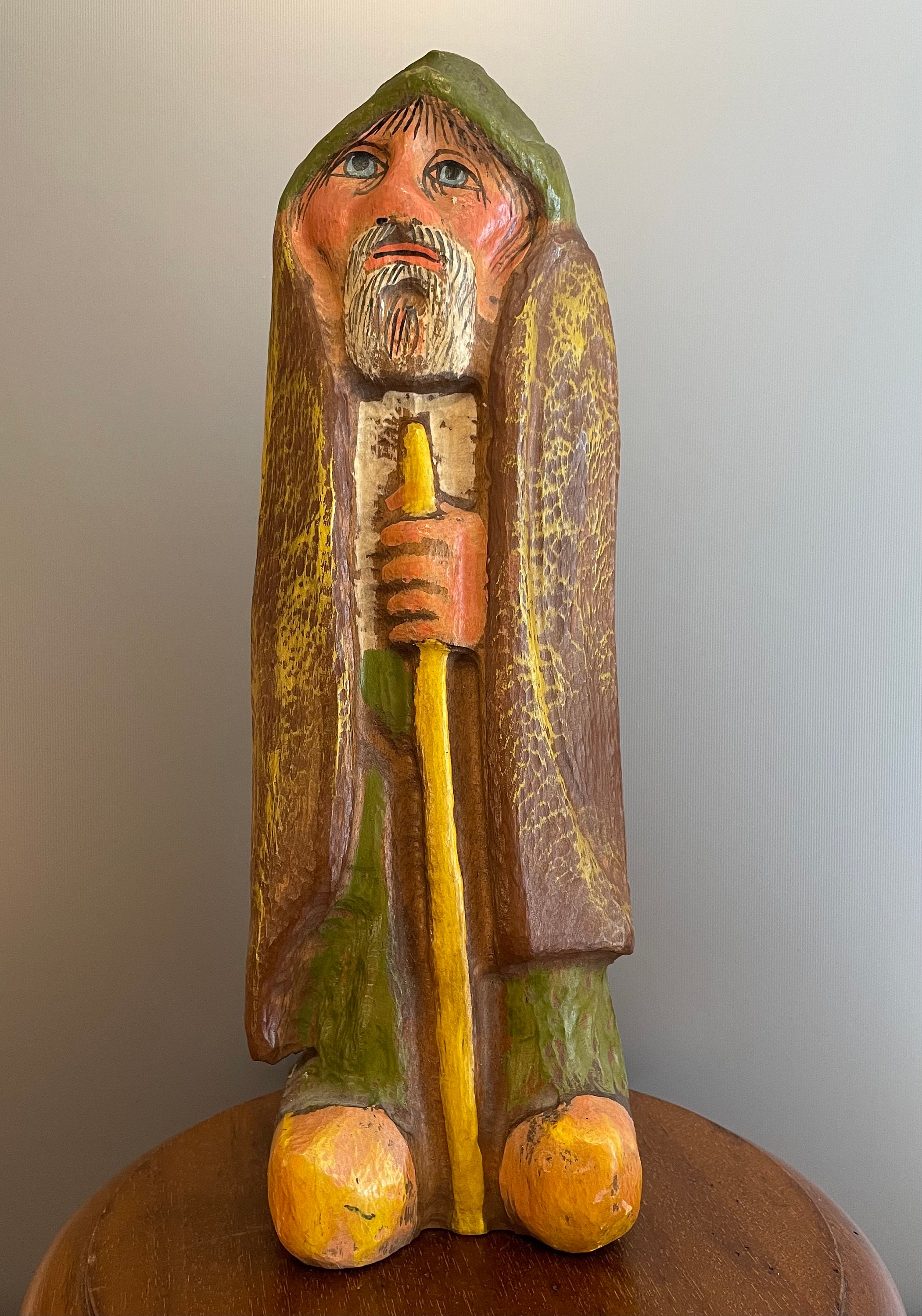 Old and Rare 2 Wooden Statues of a Shepherd and a Farmer With Her Hen ...