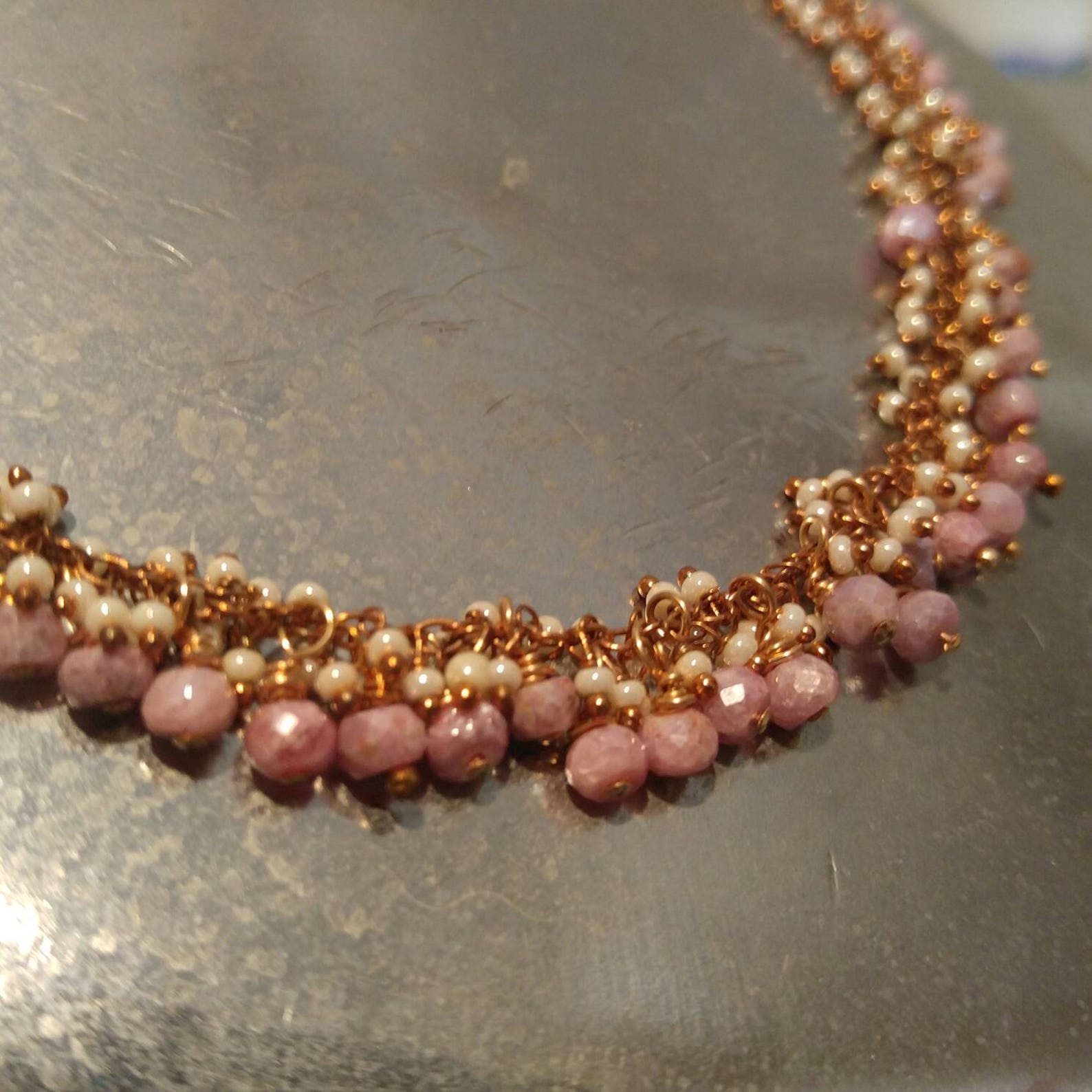 Pink Sapphire necklace white cluster pearl necklace rose | Etsy