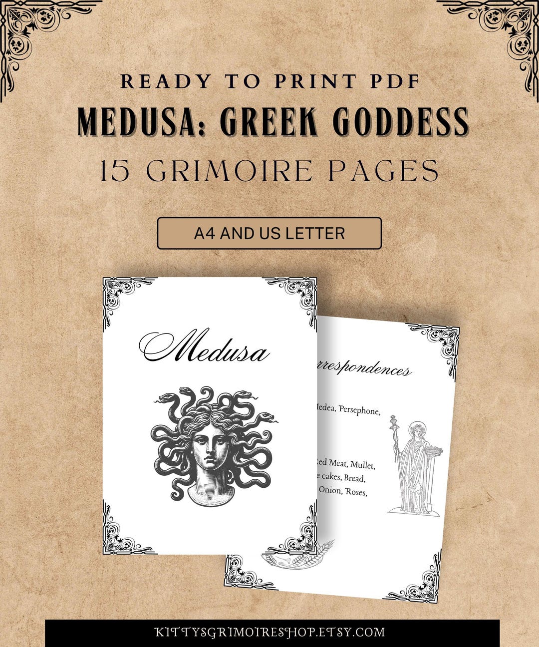 Medusa Grimoire Pages: Greek Goddess Book of Shadows (printable PDF, A4 ...