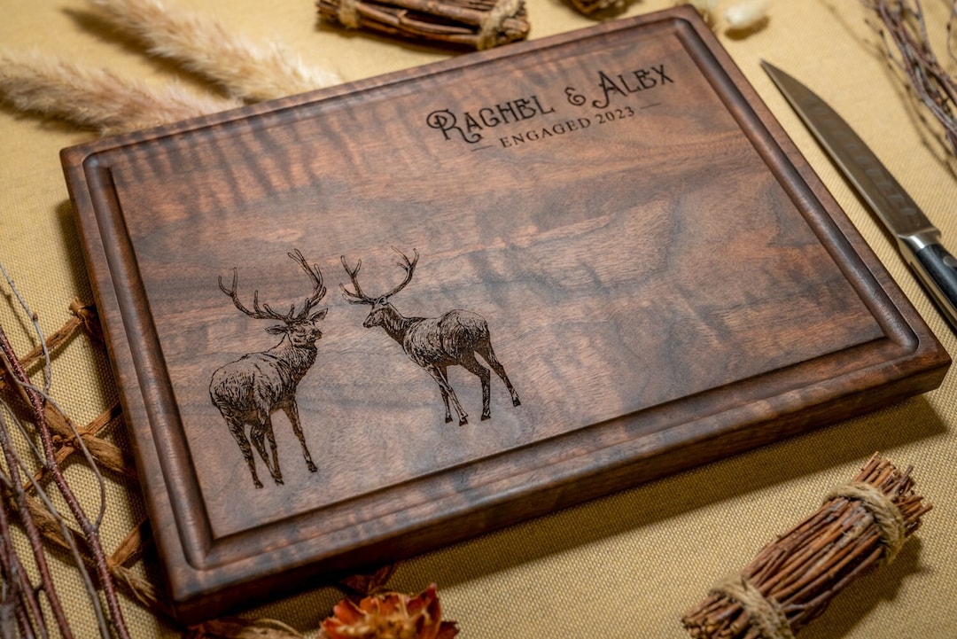 Personalized, Engraved Cutting Board With Rustic Elk Design for Wedding ...
