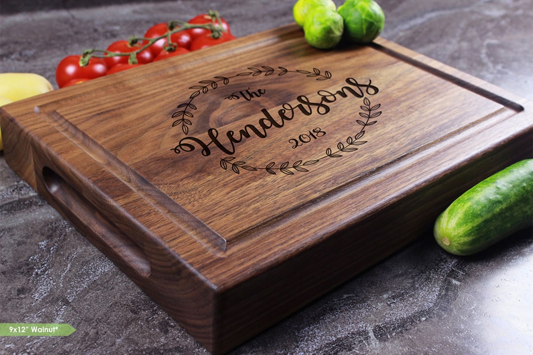Personalized, Engraved Chopping Block With Laurel Wreath With Name ...