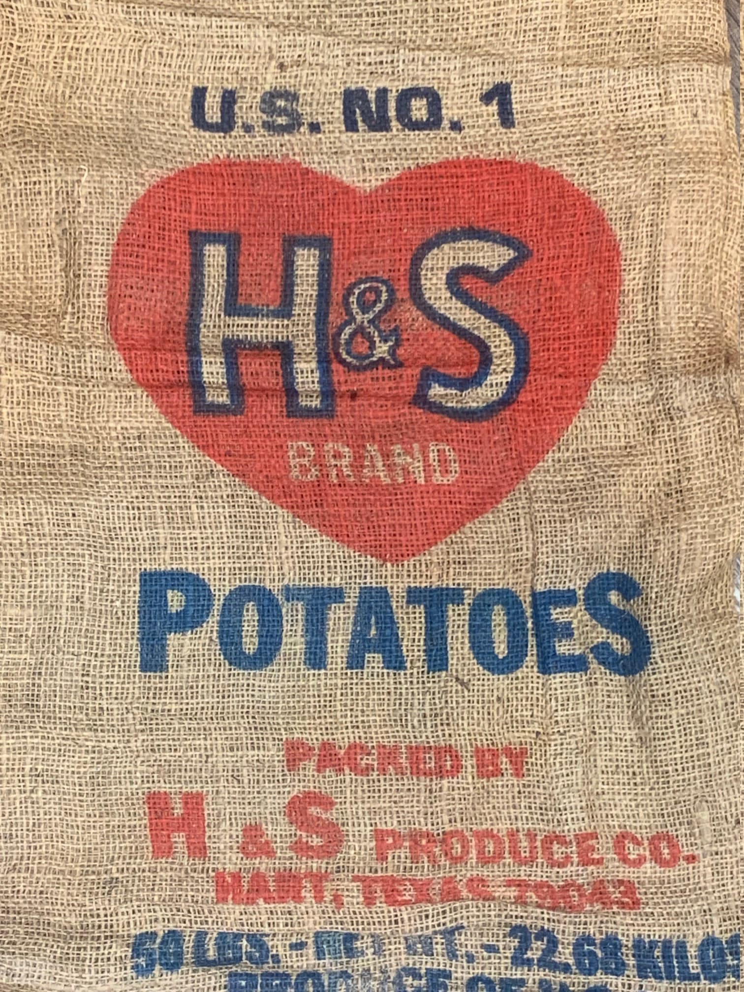Vintage Burlap Potato Sack, H&S 50 Lb Bag - Etsy