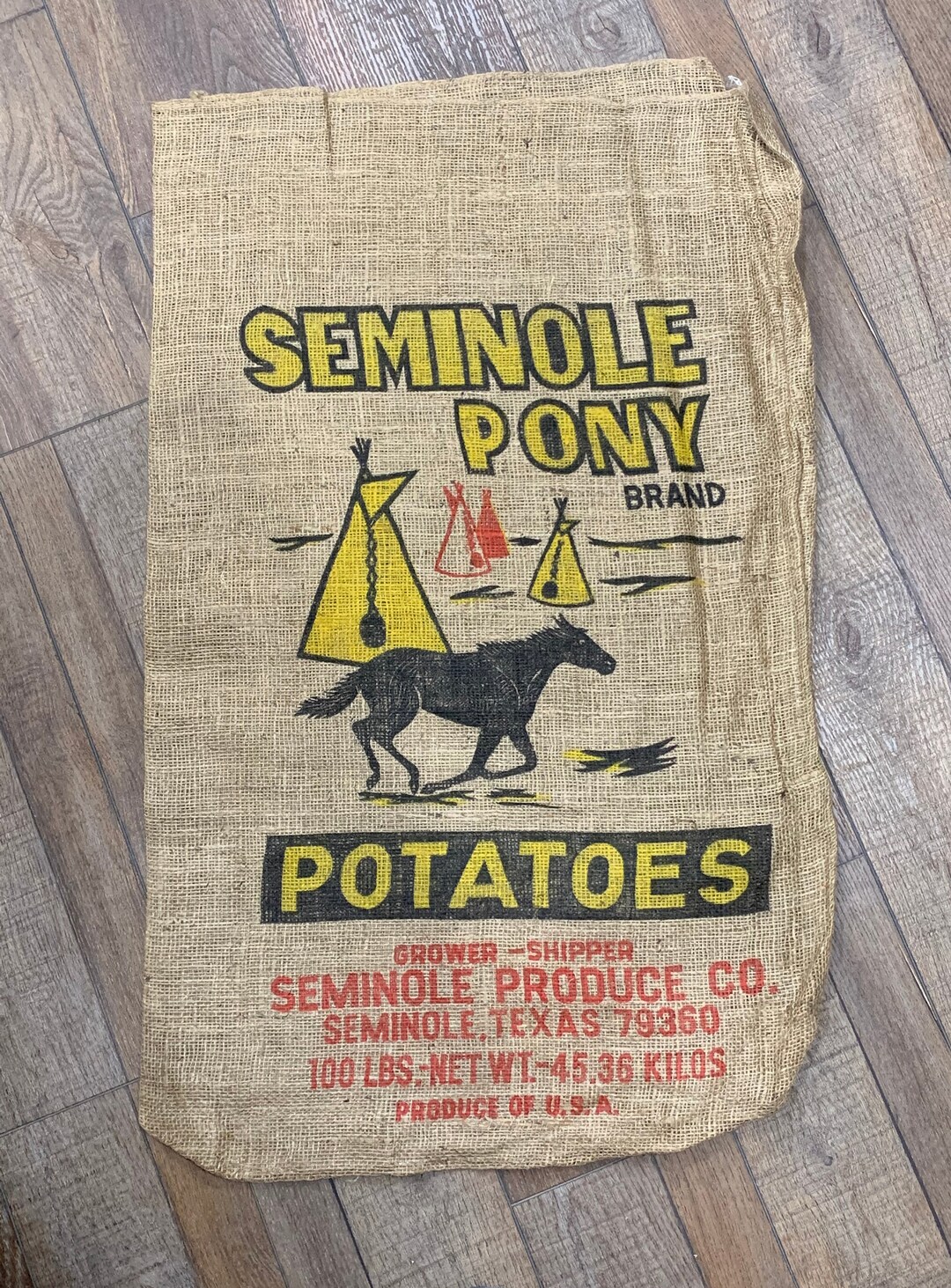 Vintage Burlap Potato Sack, Seminole Pony Black 100 Lb Bag - Etsy
