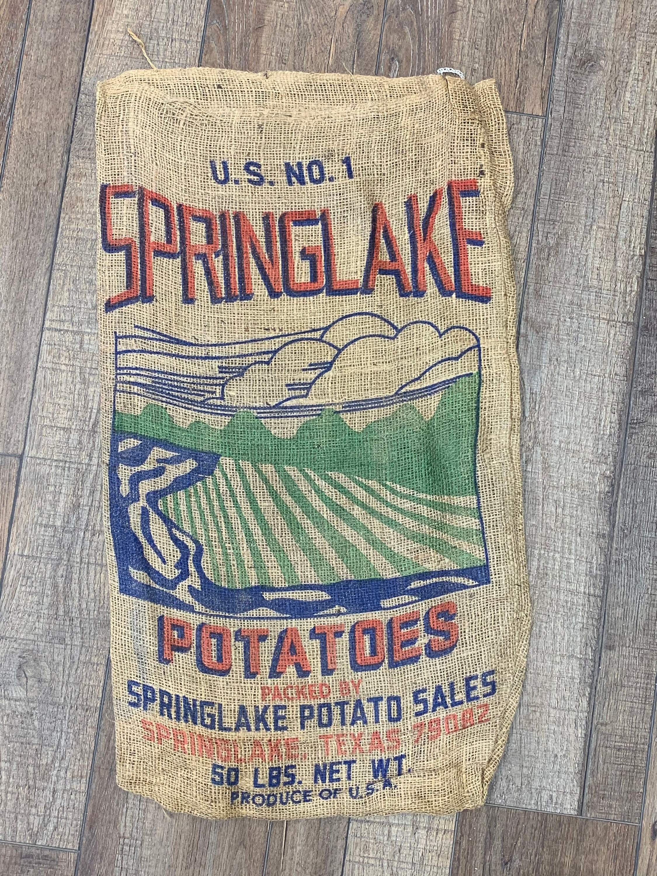 Vintage Burlap Potato Sack, Springlake Potatoes Field 50 Lb Bag - Etsy