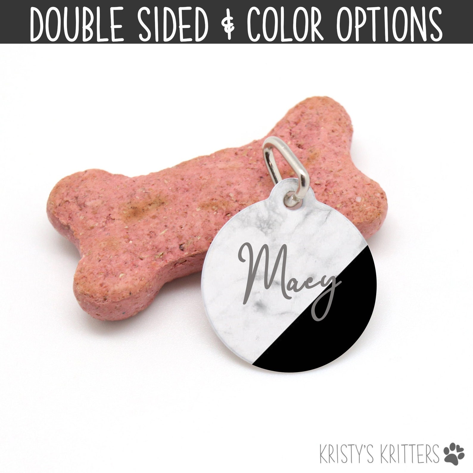 White Marble Black Dog Tag Pet ID Tag Two Sided Design Two | Etsy