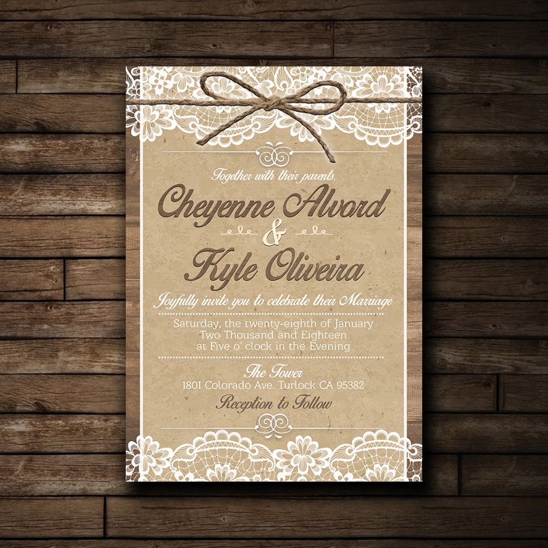 Rustic Wedding Invitation| Printable Rustic and Lace Wedding Invitation ...
