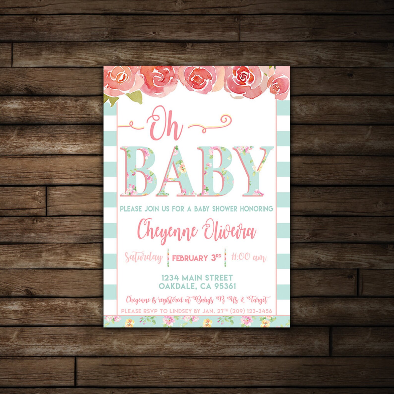 Oh Baby Baby Shower Invitation Printable Floral Baby Shower Invitation ...