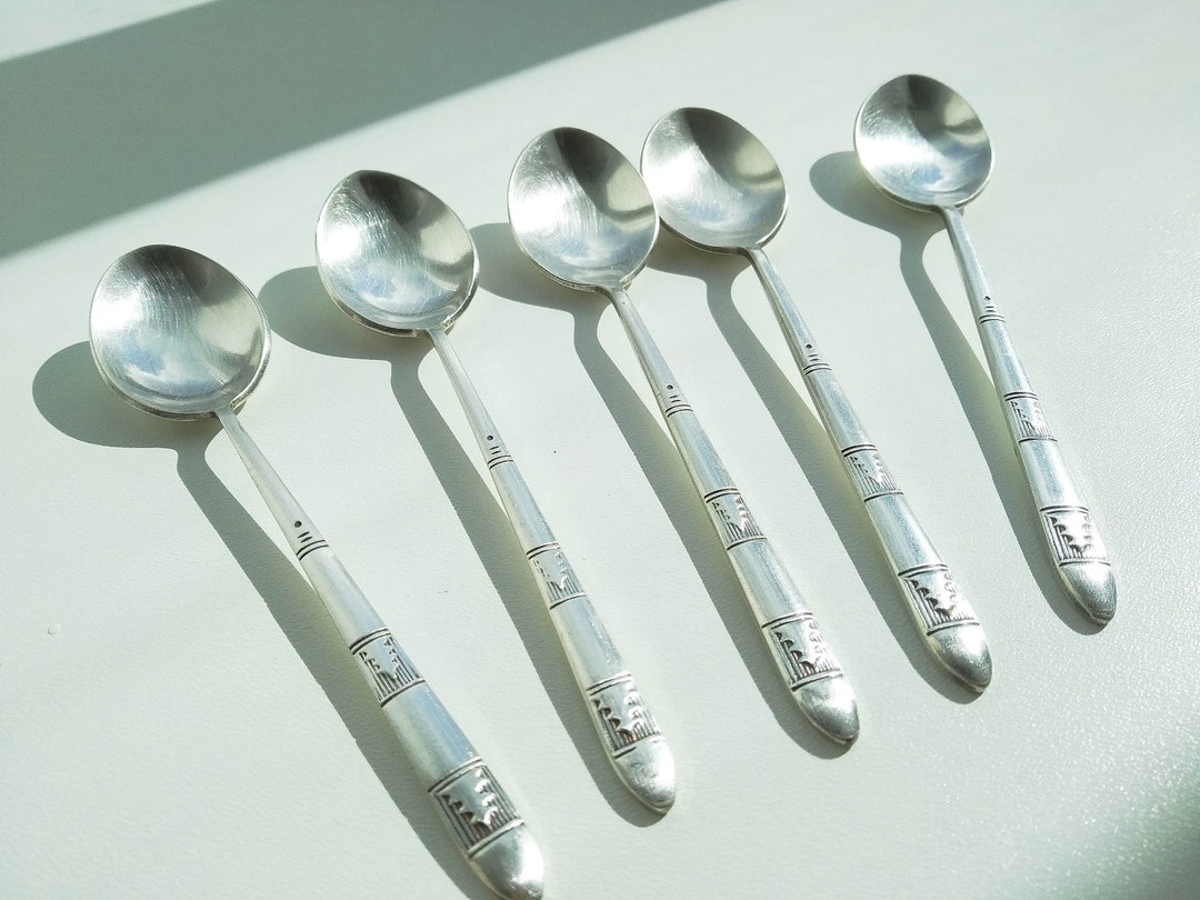 Five Small Vintage Spoons With Spruce Design, Tea and Coffee Spoons ...
