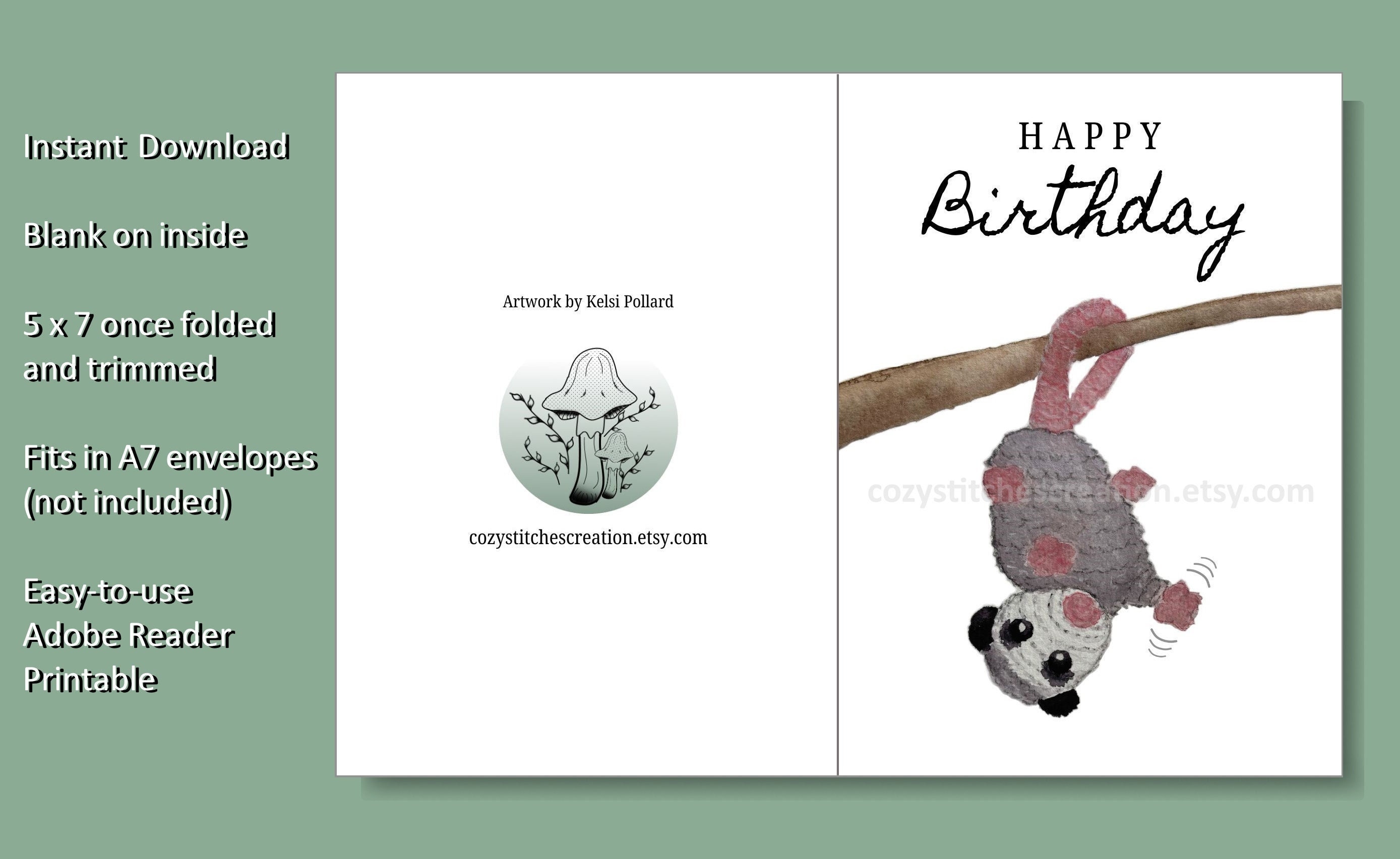 Printable Opossum Birthday Card, DIGITAL DOWNLOAD - Etsy
