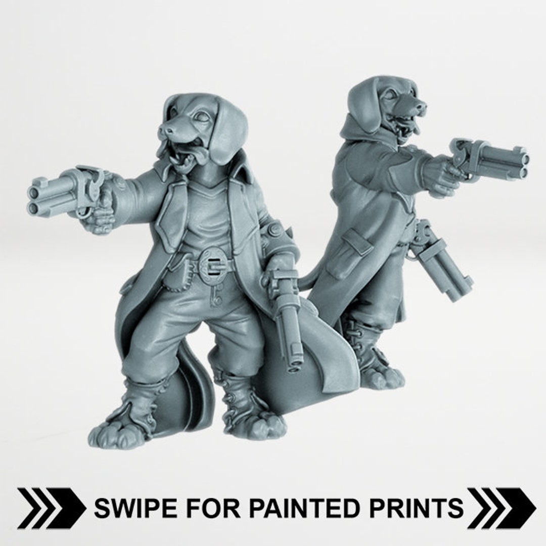 STEAMPUNK DOG GUNSLINGER Fantasy: Unpainted Resin Miniature for 28mm or ...