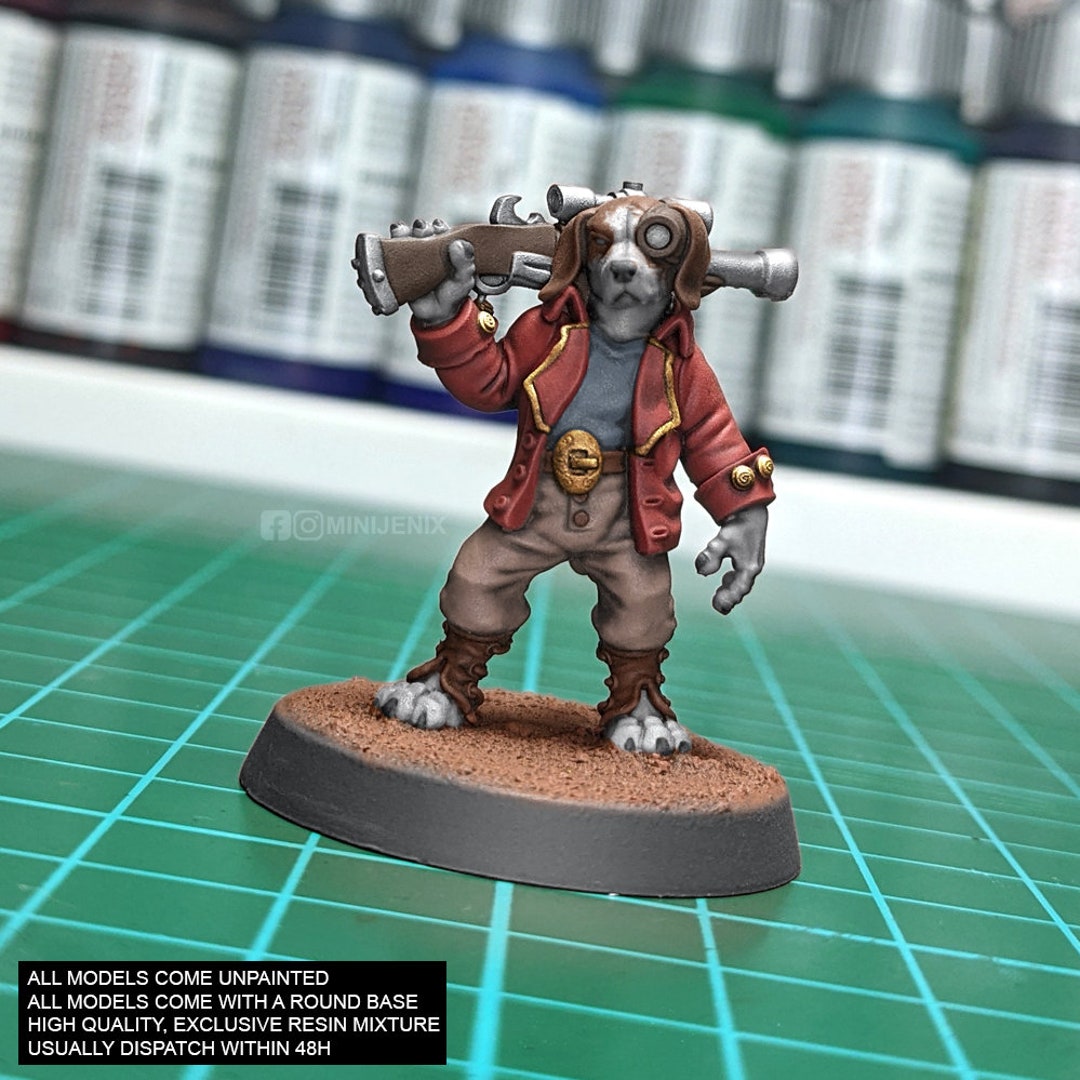 STEAMPUNK DOG GUNSLINGER Fantasy: Frostgrave, Pathfinder, D&D, Resin ...