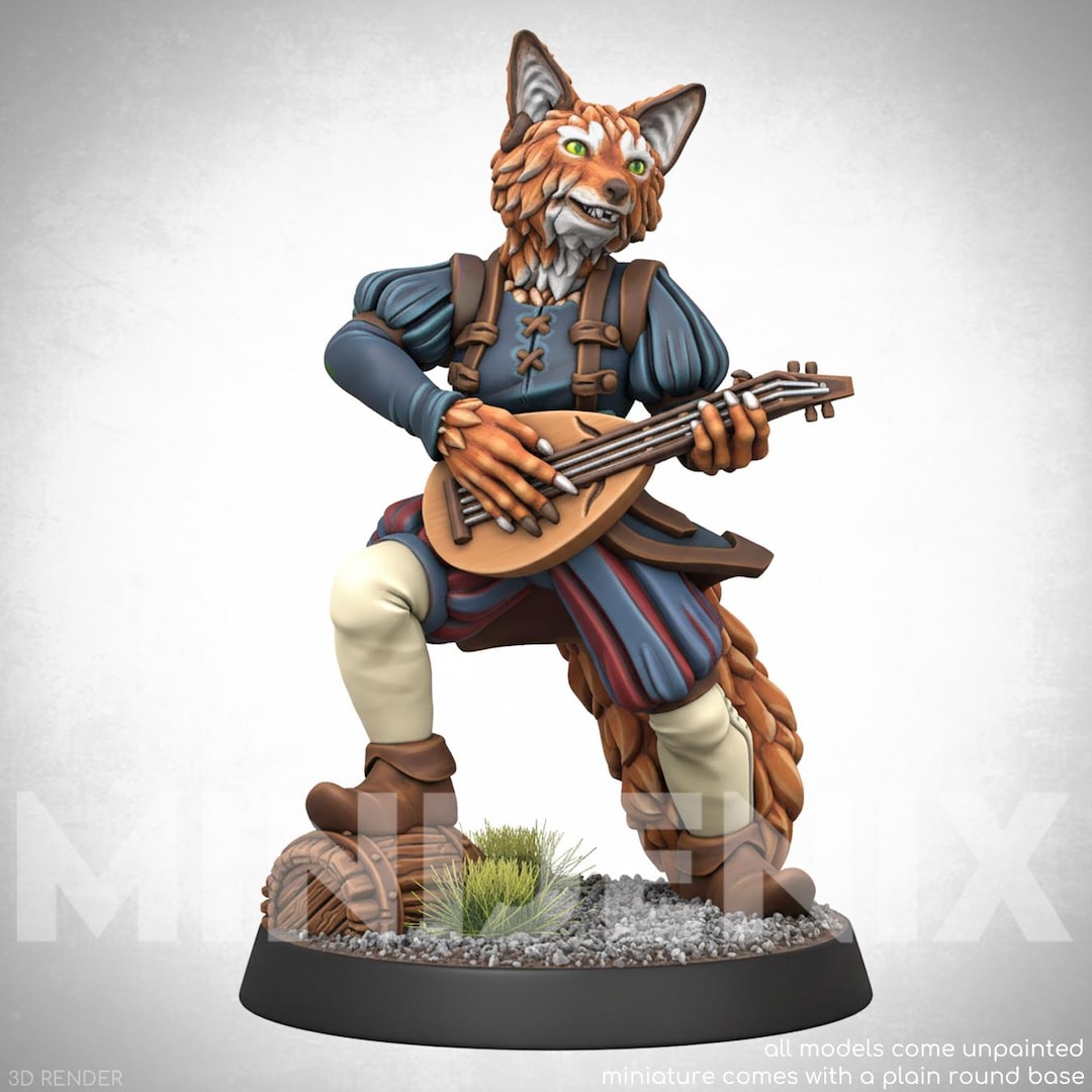 FOX FOLK BARD || Fantasy Dnd 3D Printed Unpainted Resin Animal ...