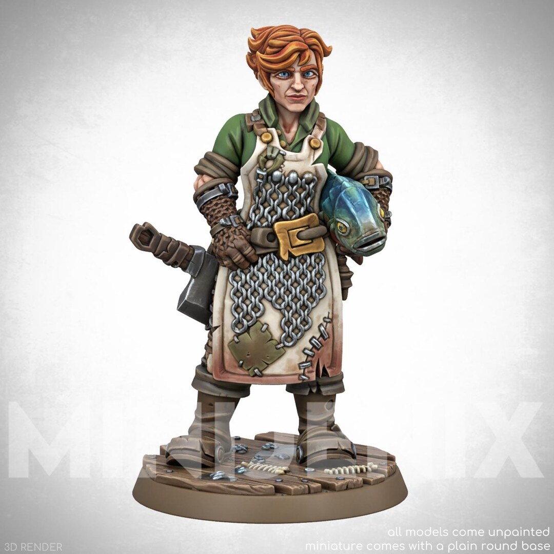 FISH COOK BUTCHER Fantasy Villager Unpainted Dnd Resin Miniature for ...