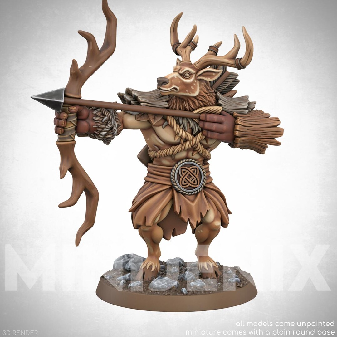 DEER RANGER Unpainted Fantasy Drui Dnd Miniature for 28mm 32mm Tabletop ...