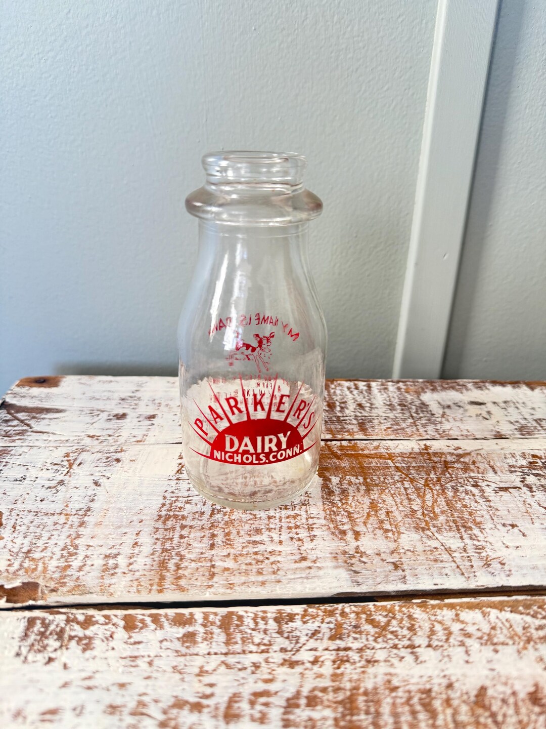 Parker’s Dairy Clear Glass Rare Half Pint Size Milk Bottle/ New England ...