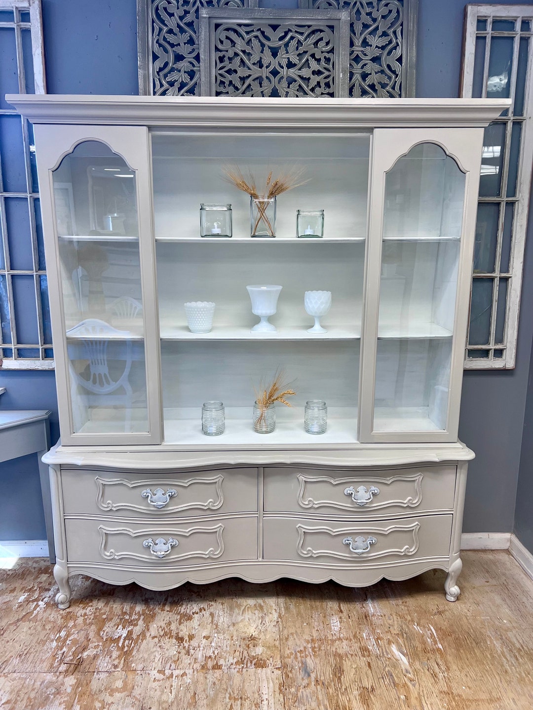 RESERVED French Country Two Piece Painted Hutch Please Note: Shipping ...
