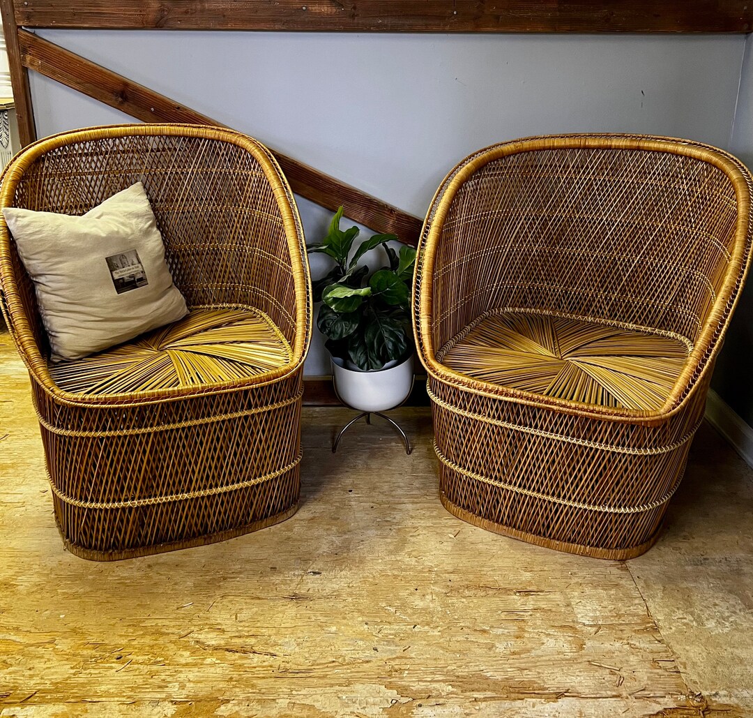 Unique Pair of Rattan Buri Chairs. Please Note: Shipping is Not Free ...