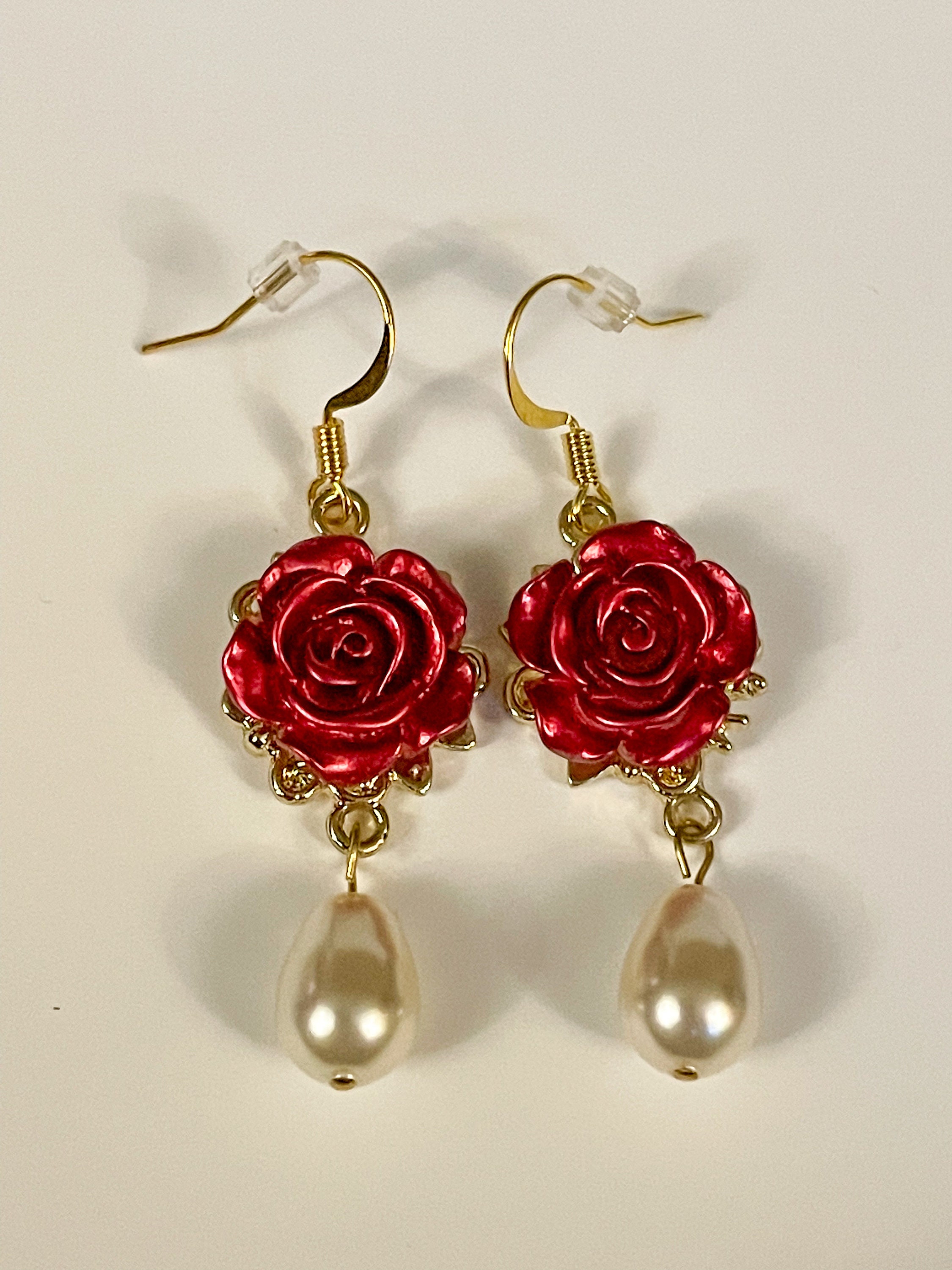 Dark Red Rose Jewelry Set - Etsy