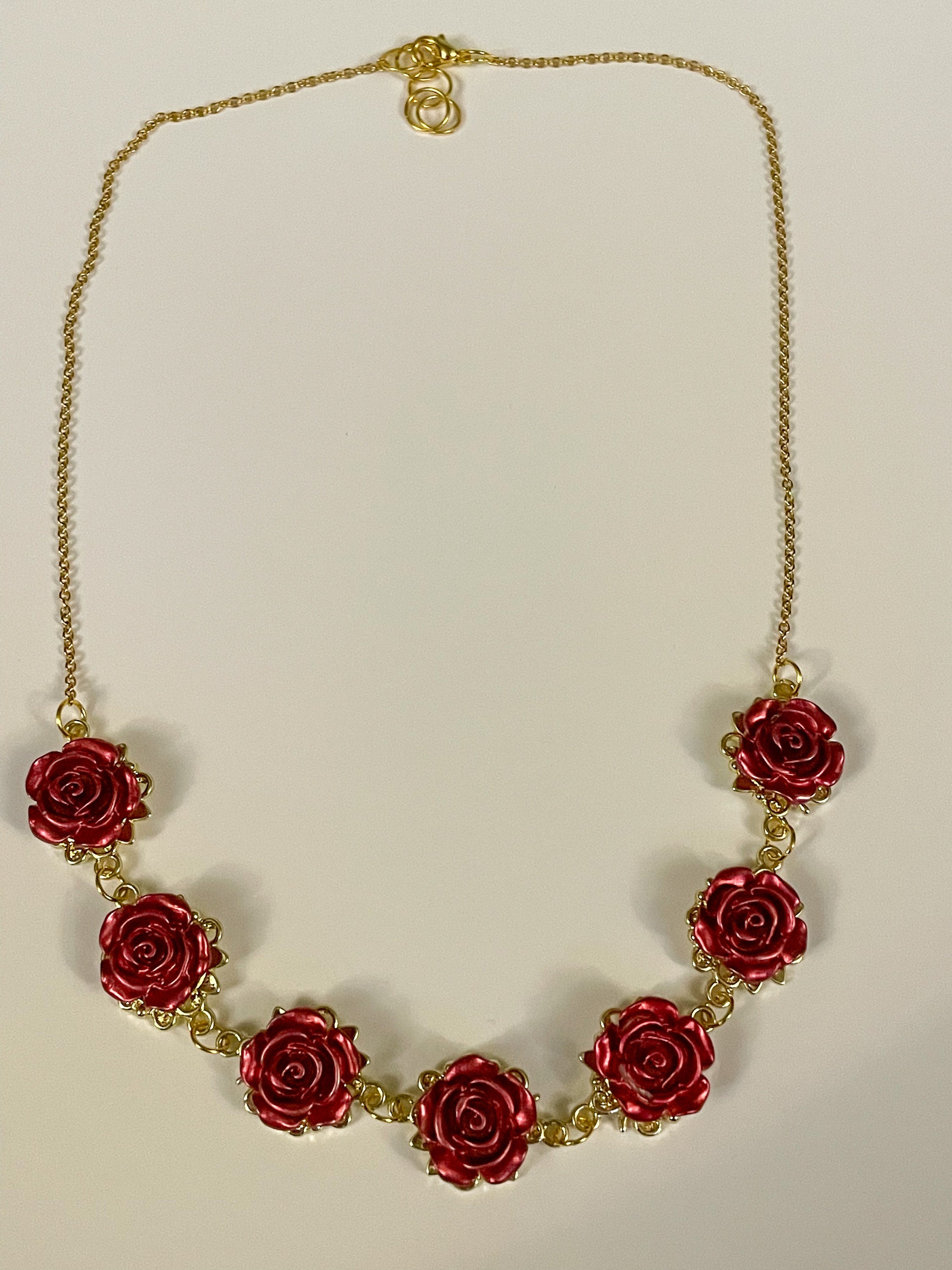 Dark Red Rose Jewelry Set - Etsy