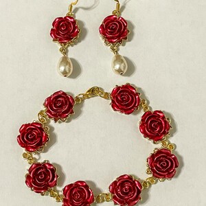 Dark Red Rose Jewelry Set - Etsy