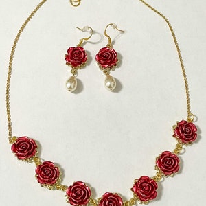 Dark Red Rose Jewelry Set - Etsy