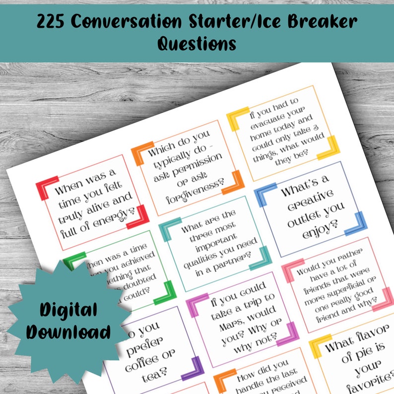 225 Conversation Starters Icebreaker Questions - Digital Download ...