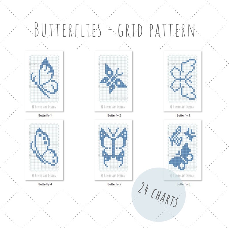GRID PATTERN 24 CHARTS Butterfly Design Mosaic Crochet Pattern C2C ...