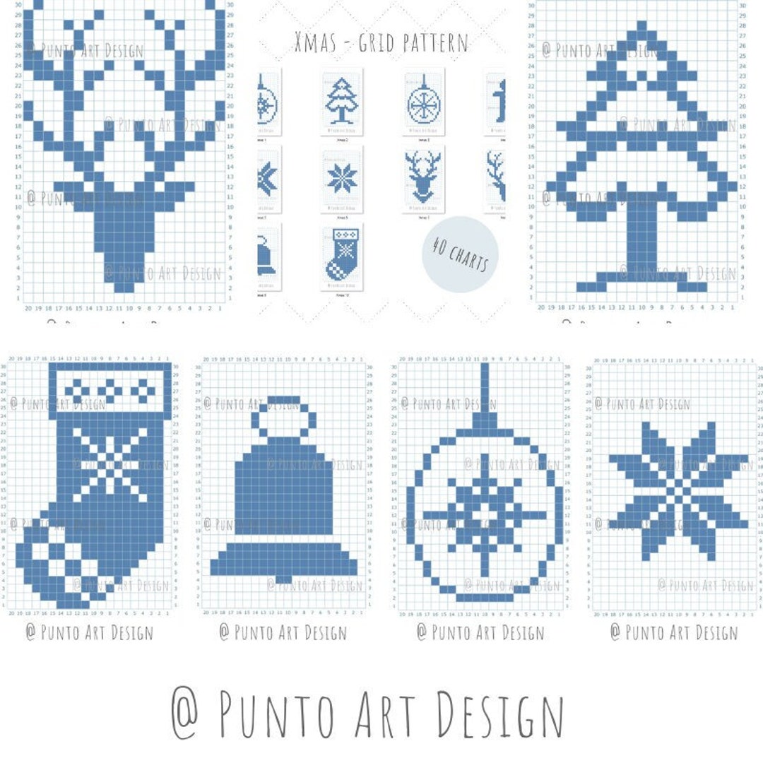 GRID PATTERN 40 CHARTS Christmas Design Mosaic Crochet Pattern C2C ...