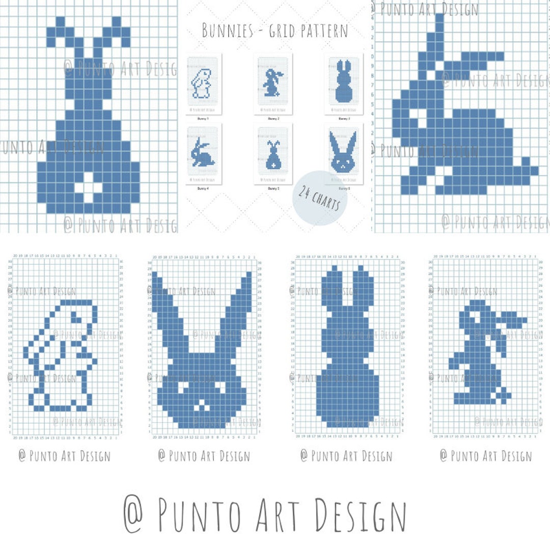 Bunny Grid Pattern: 24 Crochet & Knitting Charts (digital Download) - Etsy