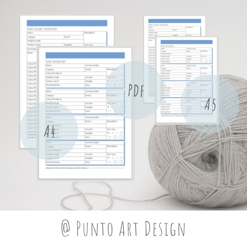 Yarn Inventory Set Printable Stash Tracker Yarn Organization Chart ...