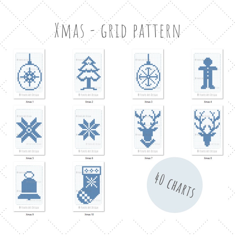 Christmas Crochet & Knitting Grid Charts – 40 Printable Graph Patterns ...