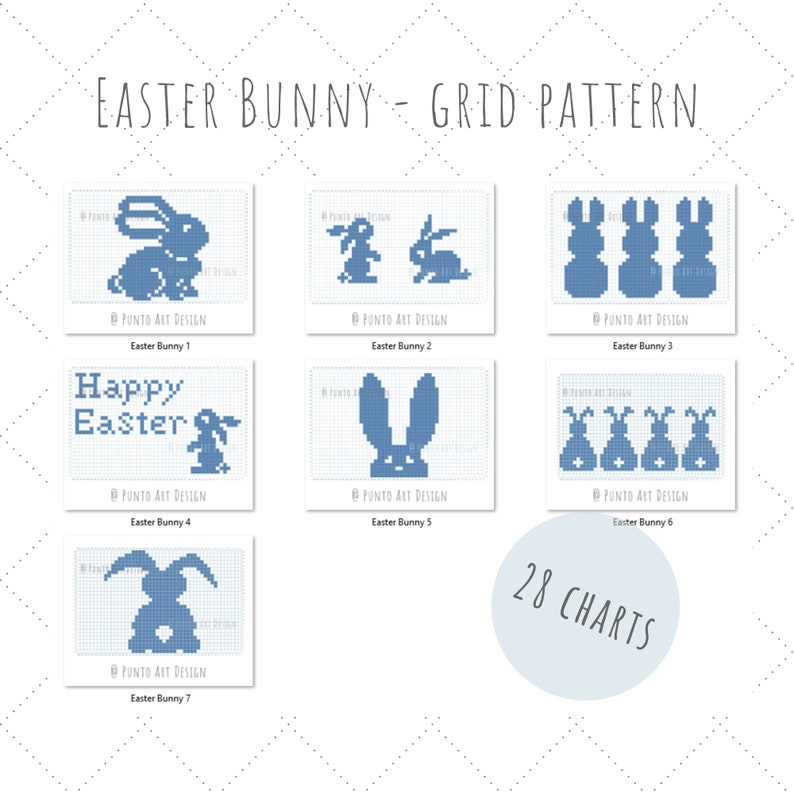 GRID PATTERN 28 CHARTS Easter Bunny Rabbit Design Mosaic - Etsy
