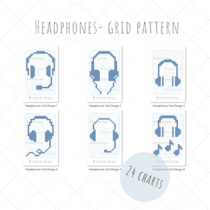 GRID PATTERN 24 CHARTS Headphones Set Design Mosaic Crochet Pattern C2C ...