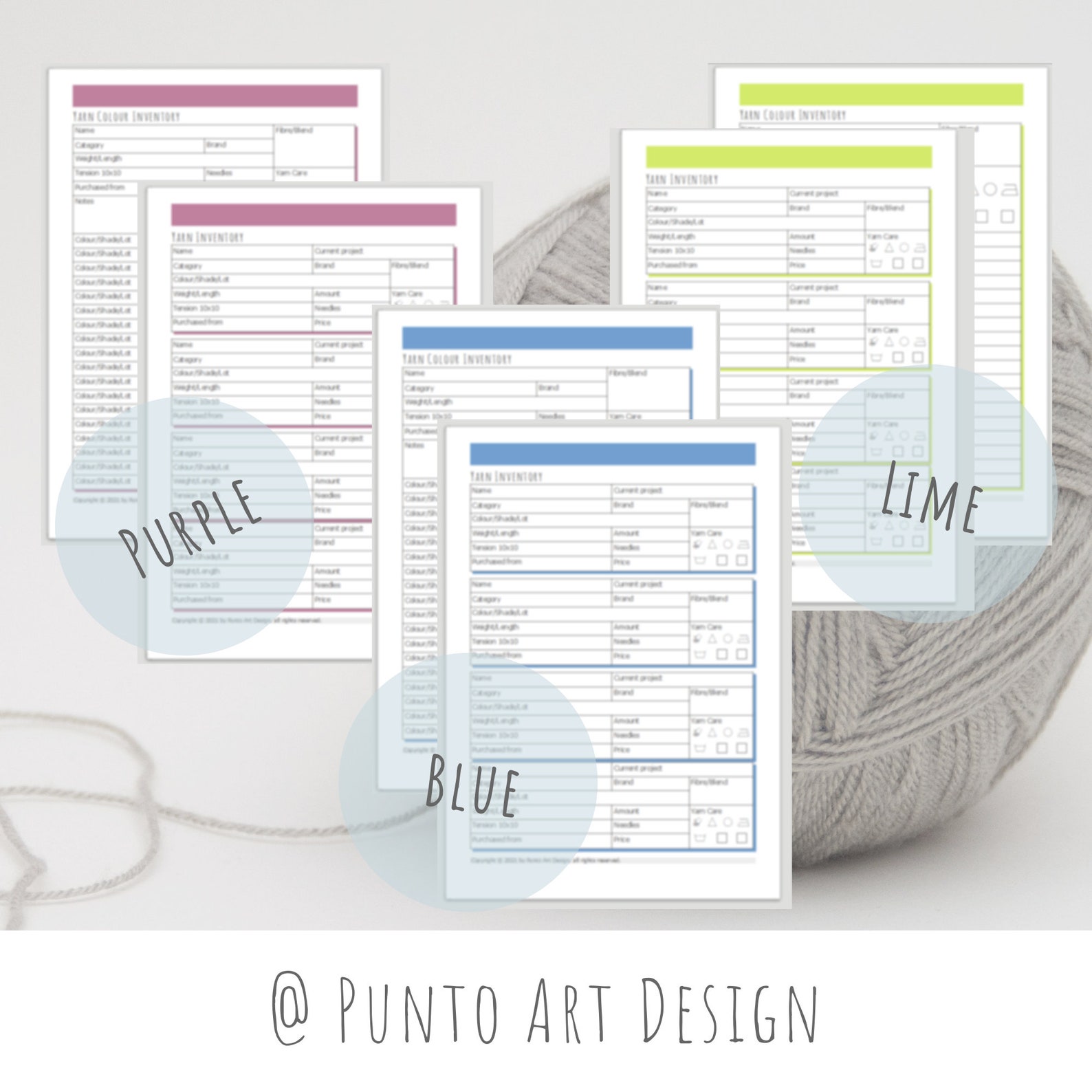 Yarn Inventory Set Printable Stash Tracker Yarn Organization Chart ...