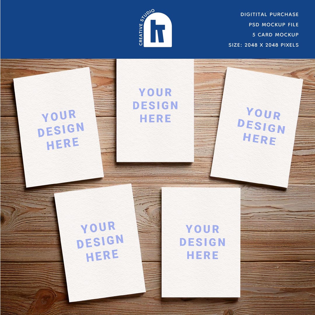 PSD Mockup Set of 5 Vertical Postcards | Digital Mockup With Wooden ...
