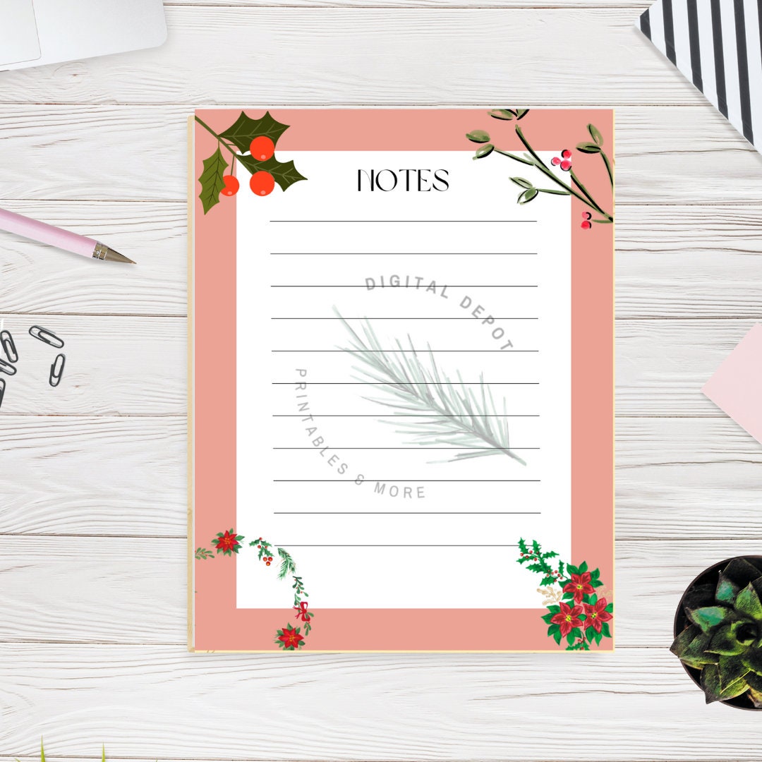 Christmas Note Paper, Printable Notes, Christmas Downloadable Paper ...