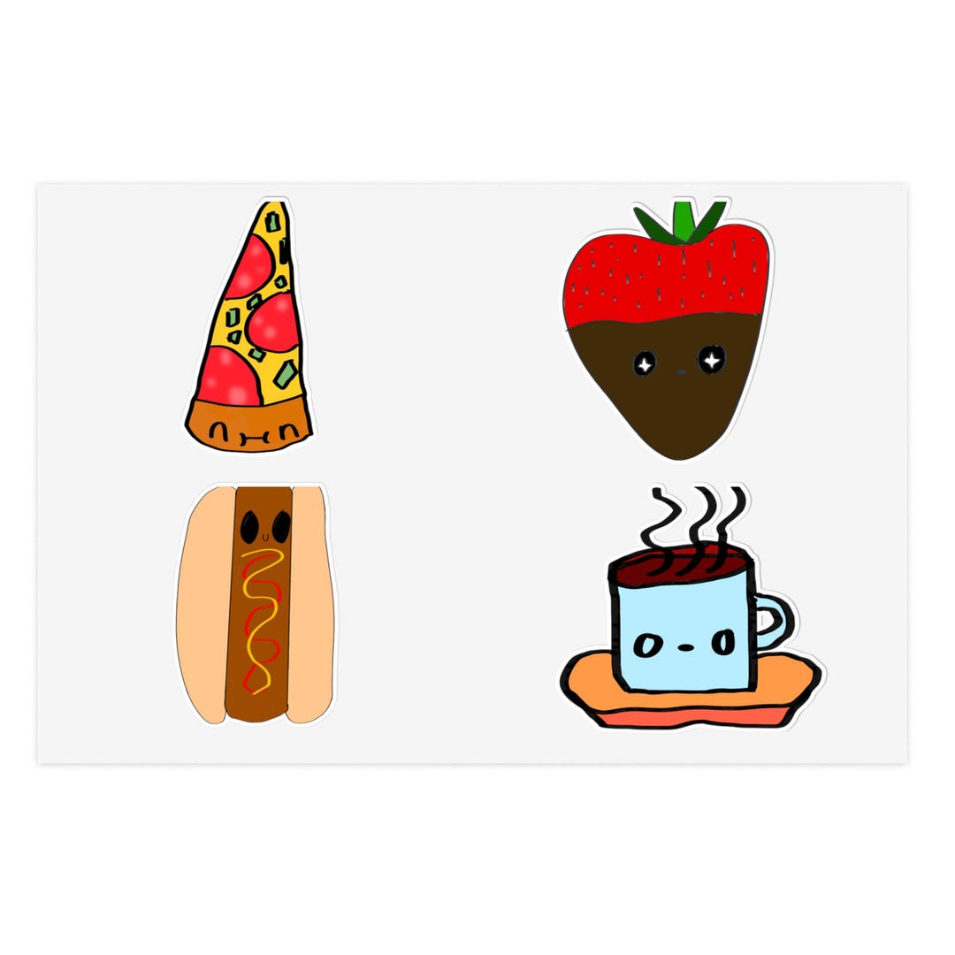 Cute Food Sticker Sheets, Hand Drawn Hot Dog, Coffee, Pizza & More, Kid ...