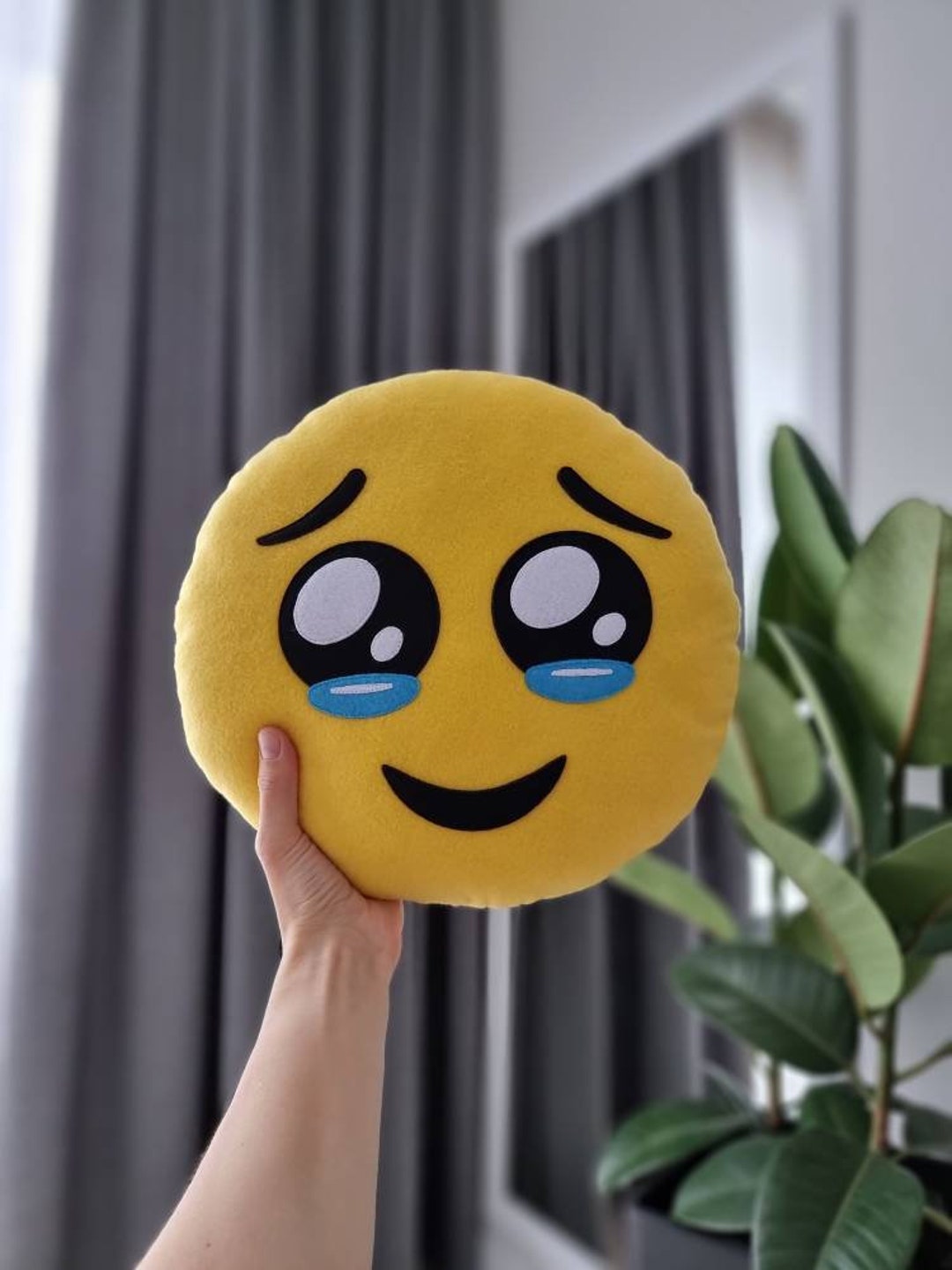 Face Holding Back Tears Emoji Pillow - Etsy