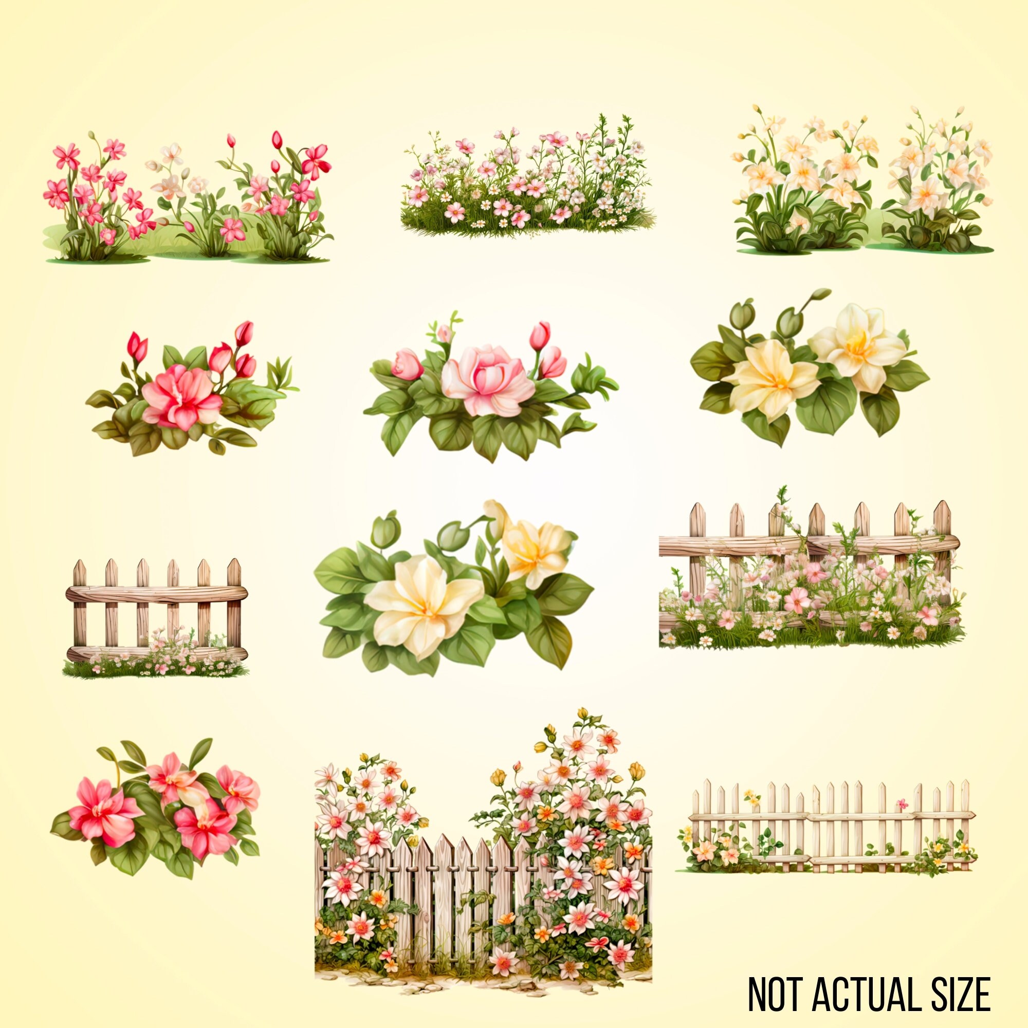 Cottage Floral Clip Art, Spring Flowers,fences, Ephemera, Spring ...