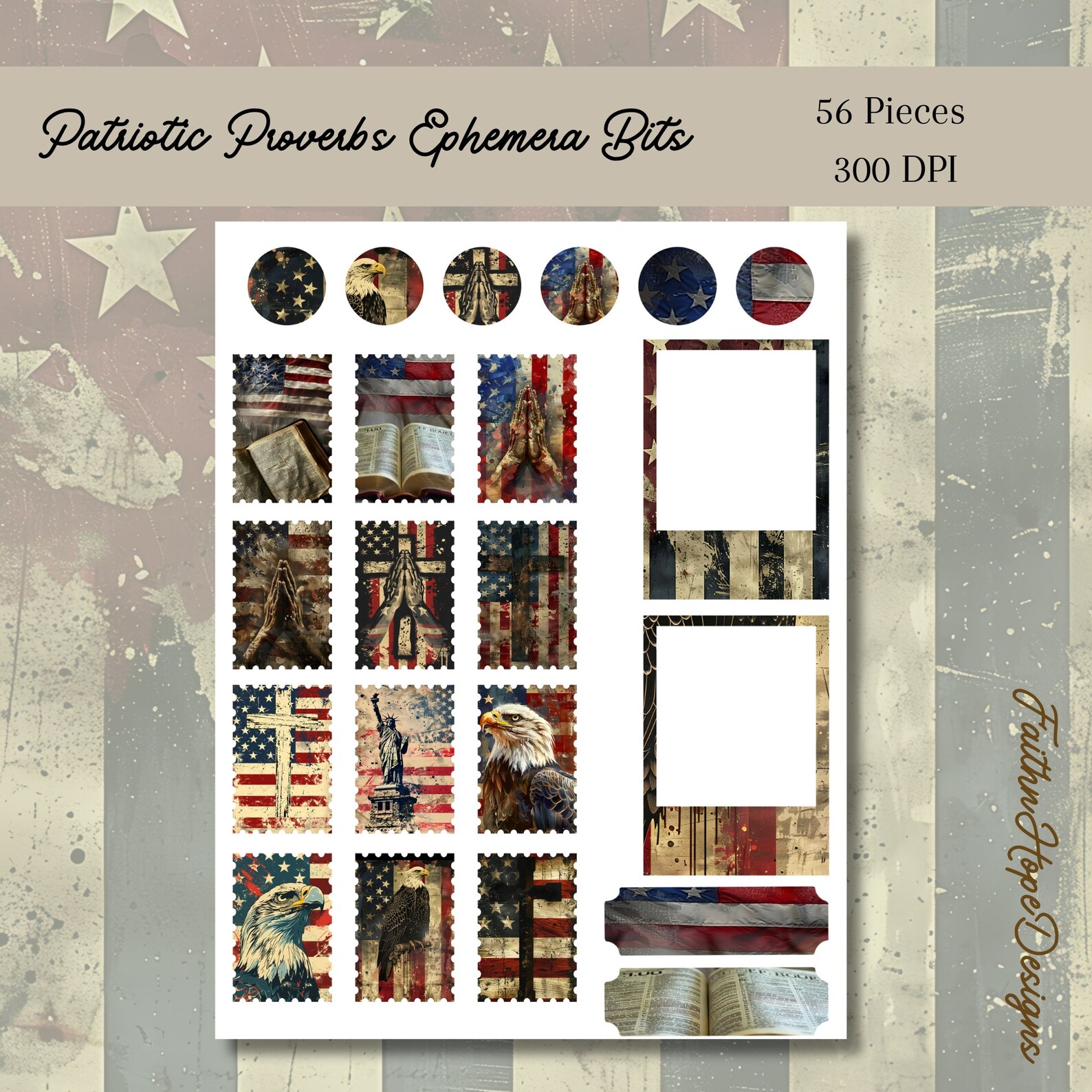 Patriotic Vintage Ephemera Pack, Americana Ephemera, American Heritage ...