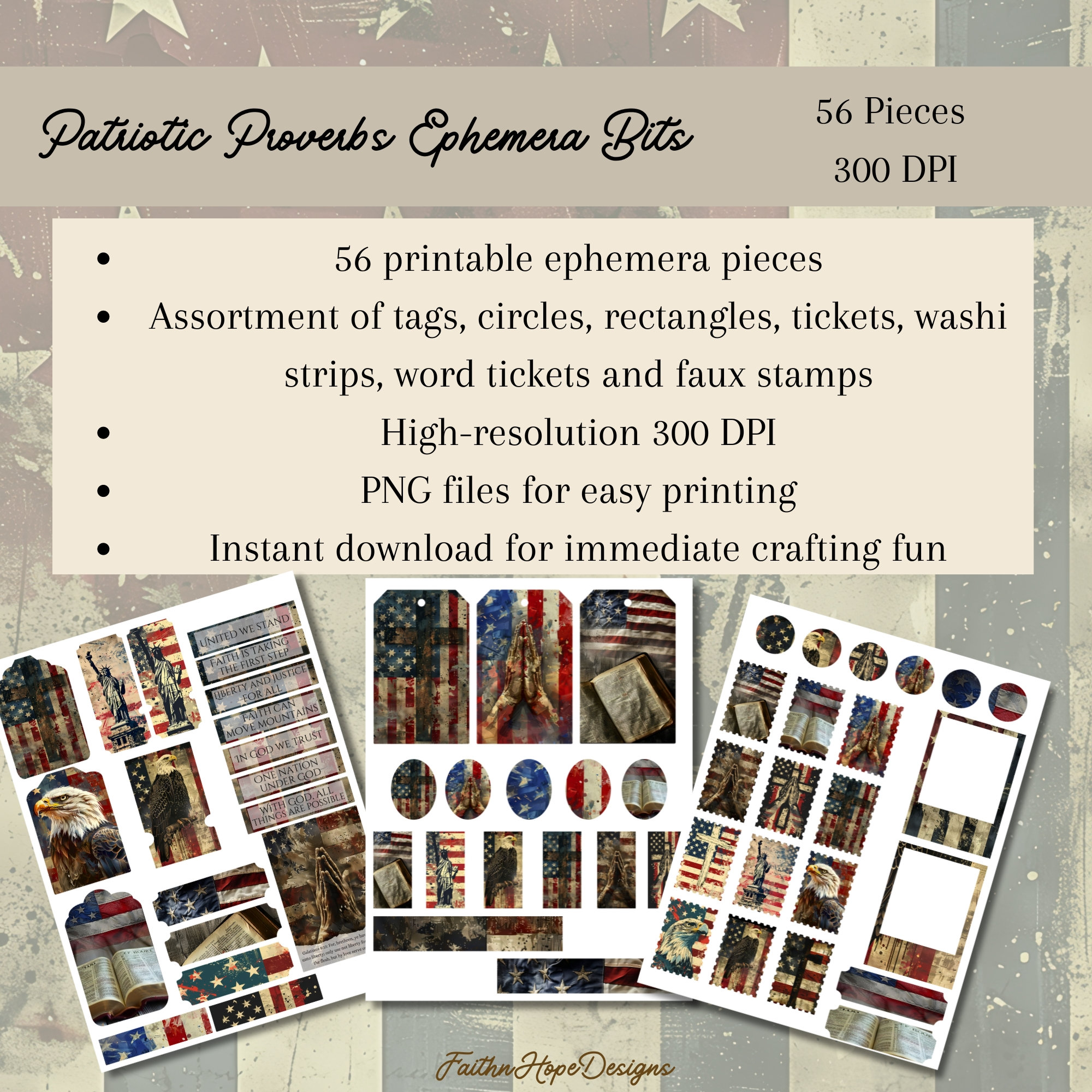 Patriotic Vintage Ephemera Pack, Americana Ephemera, American Heritage ...