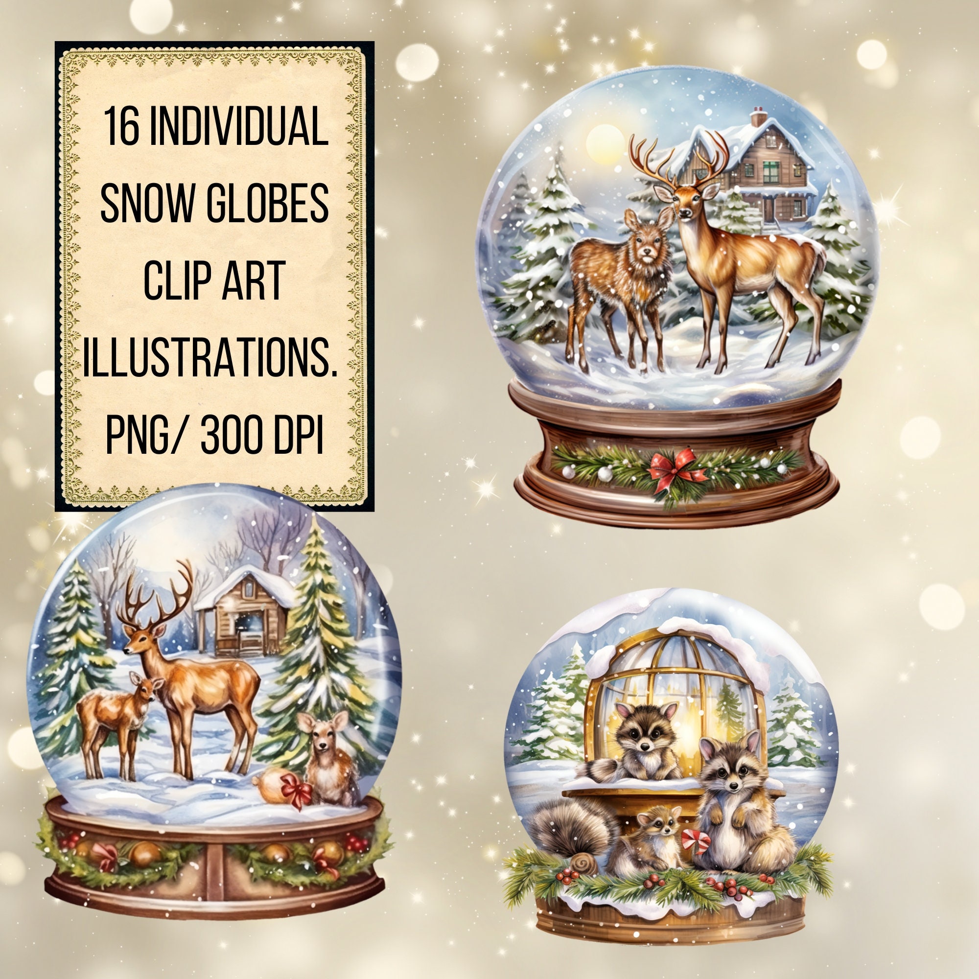 Vintage Christmas Clip Art, Snow Globes, Card Making, Journaling, POD ...