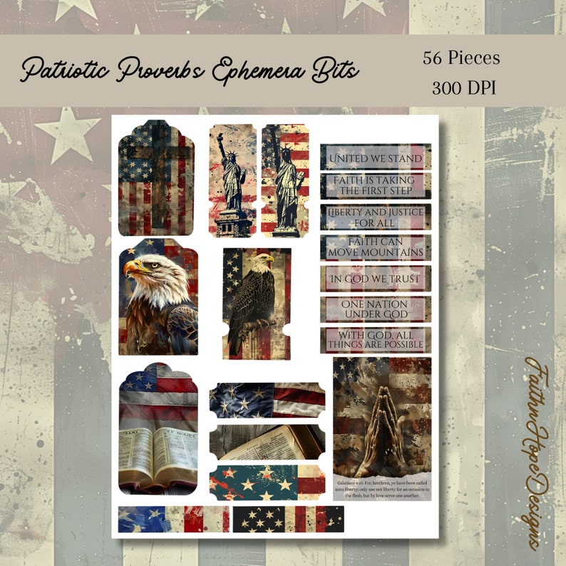 Patriotic Vintage Ephemera Pack, Americana Ephemera, American Heritage ...