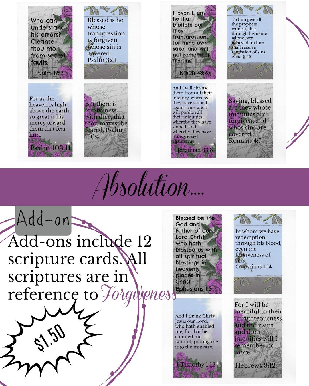 Absolution- Scripture Cards- Journal Cards- Journal Supplies- Add Ons ...