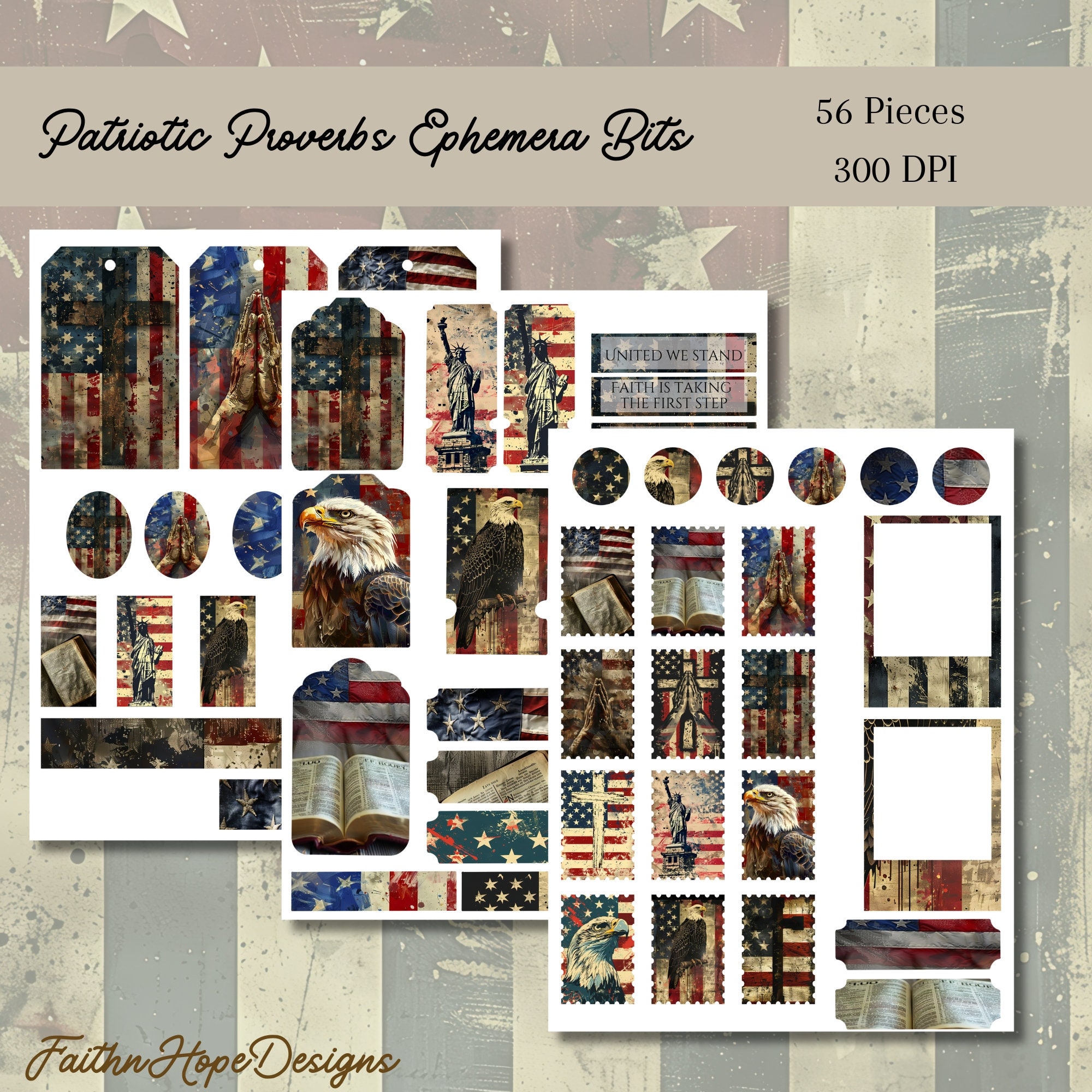 Patriotic Vintage Ephemera Pack, Americana Ephemera, American Heritage ...