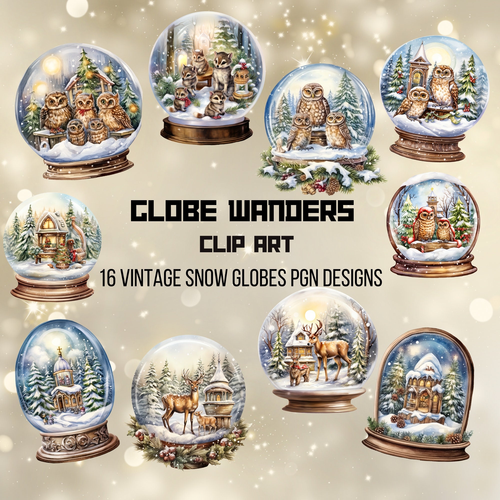 Vintage Christmas Clip Art, Snow Globes, Card Making, Journaling, POD ...