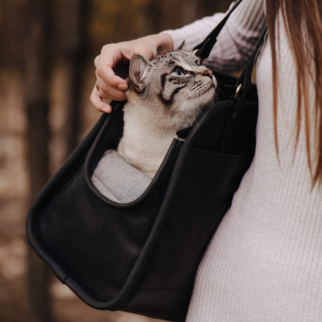 Cat Carrier Purse Cat Gift Leather Cat Tote Travel Portable Bag Cat ...