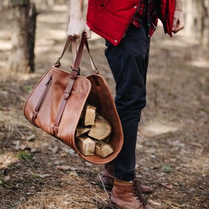Handcrafted Leather Log Carrier Firewood Holder Fireplace Woods Storage ...